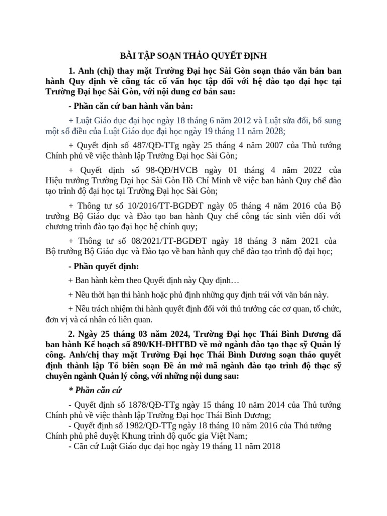 BÀI TẬP SOẠN THẢO QUYẾT ĐỊNH - BT01-02 | PDF