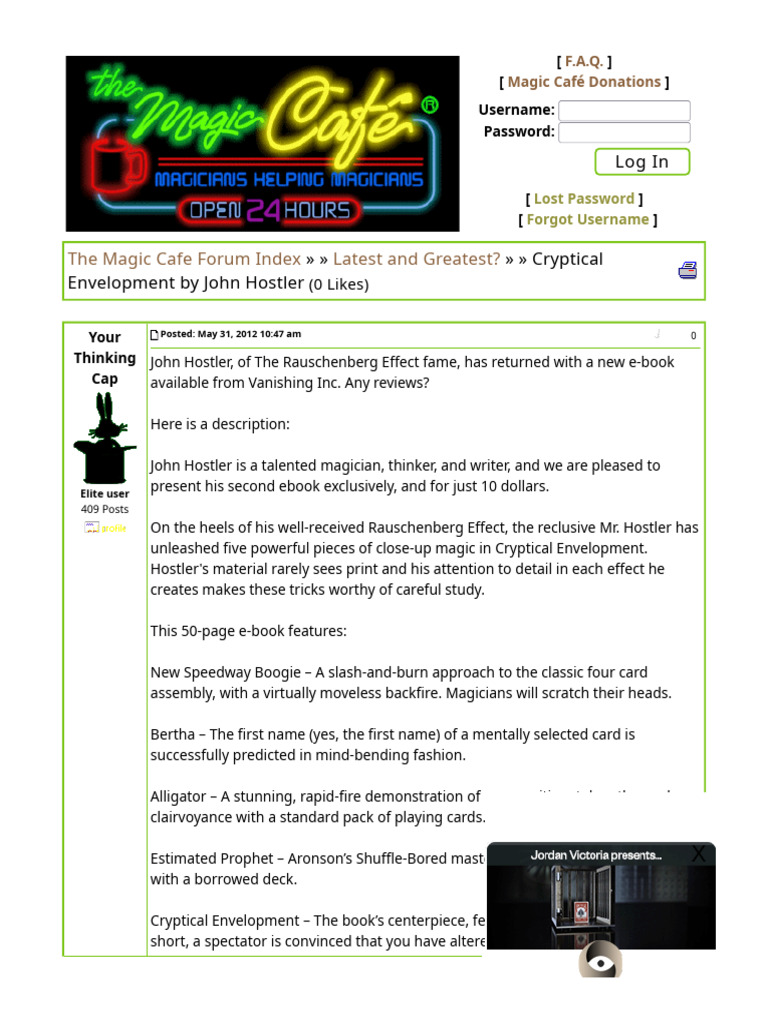 The Magic Cafe Forums - Cryptical Envelopment by John Hostler | PDF