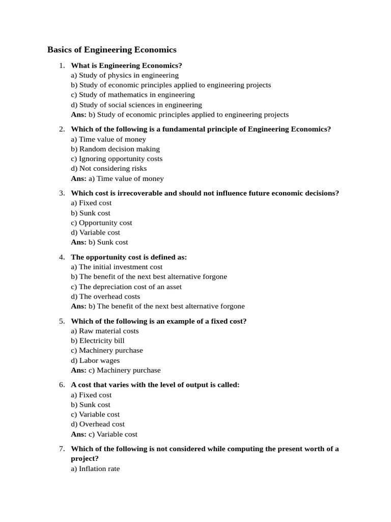 Engineering Economics MCQ | PDF | Net Present Value | Depreciation