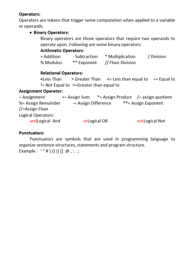 Tokens Part 2 Operators Punctuators | PDF