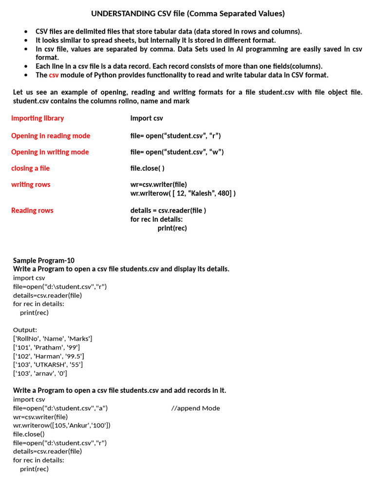 UNDERSTANDING CSV File | PDF