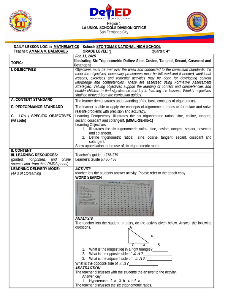 dll_math 9 quarter 4 | PDF | Trigonometric Functions | Trigonometry