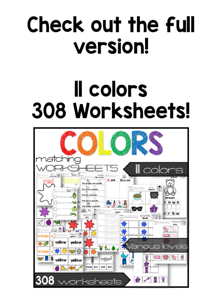Check Out The Full Version! 11 Colors 308 Worksheets! | PDF