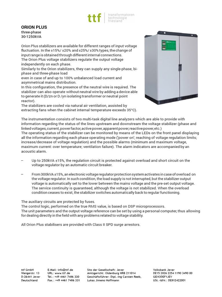 Orion Plus Voltage Stabilizers Overview | PDF | Electrical Engineering ...