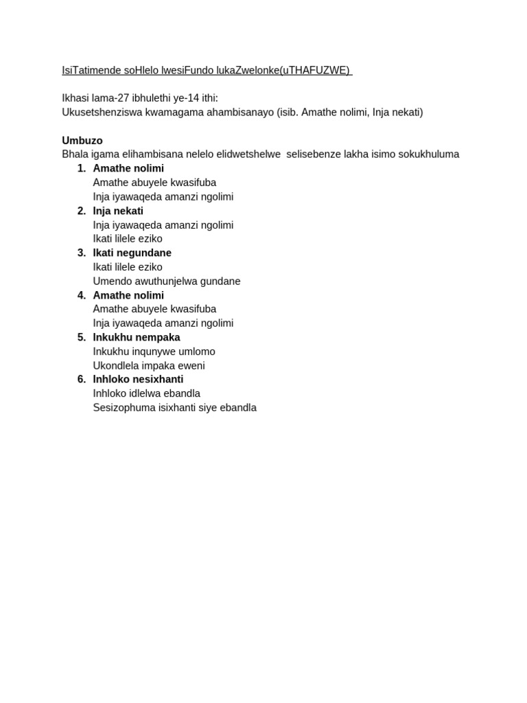 Amagama Ahambisanayo Nezimo Zokukhuluma | PDF