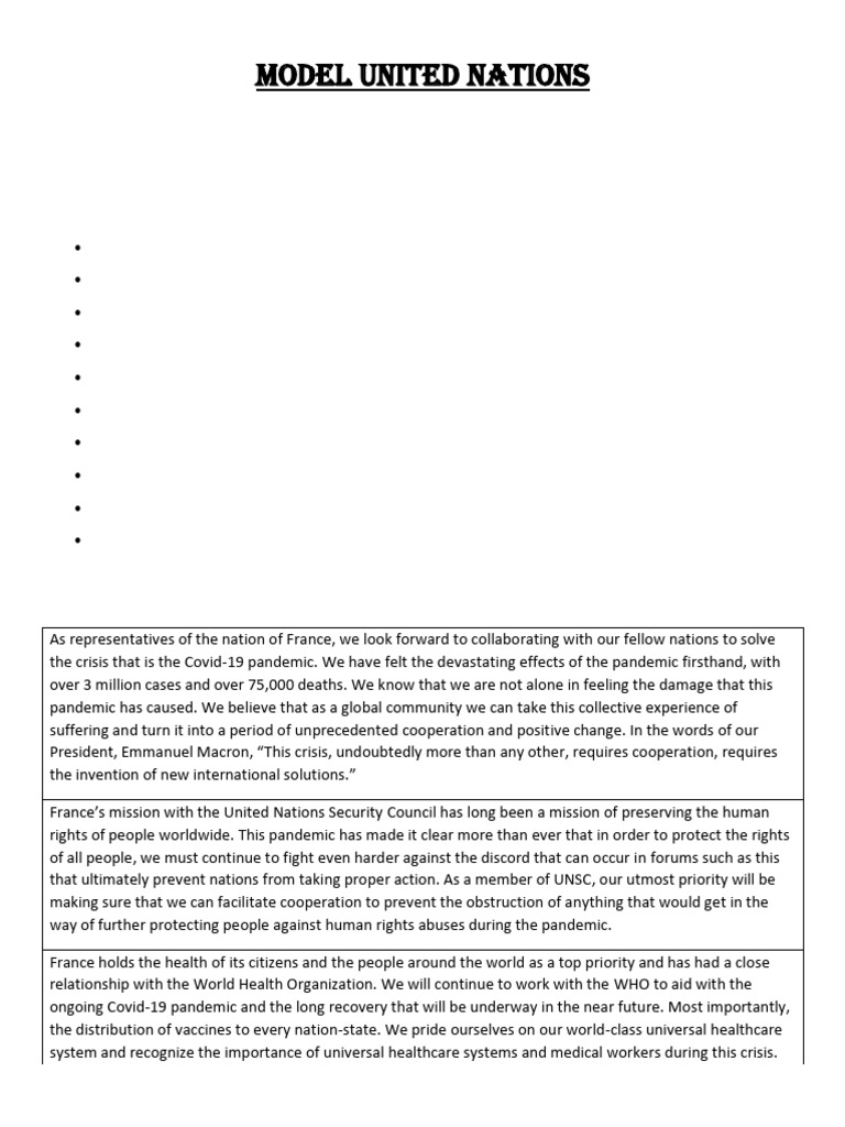 MODEL UNITED NATIONS Position Papers 1 | PDF | United Nations ...