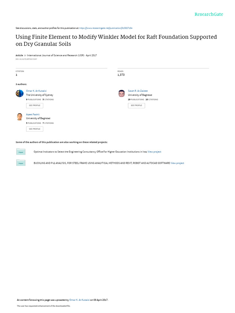 Art20171997 Using Finite Element To Modify Winkler Model For Raft Foundation Supported On Dry
