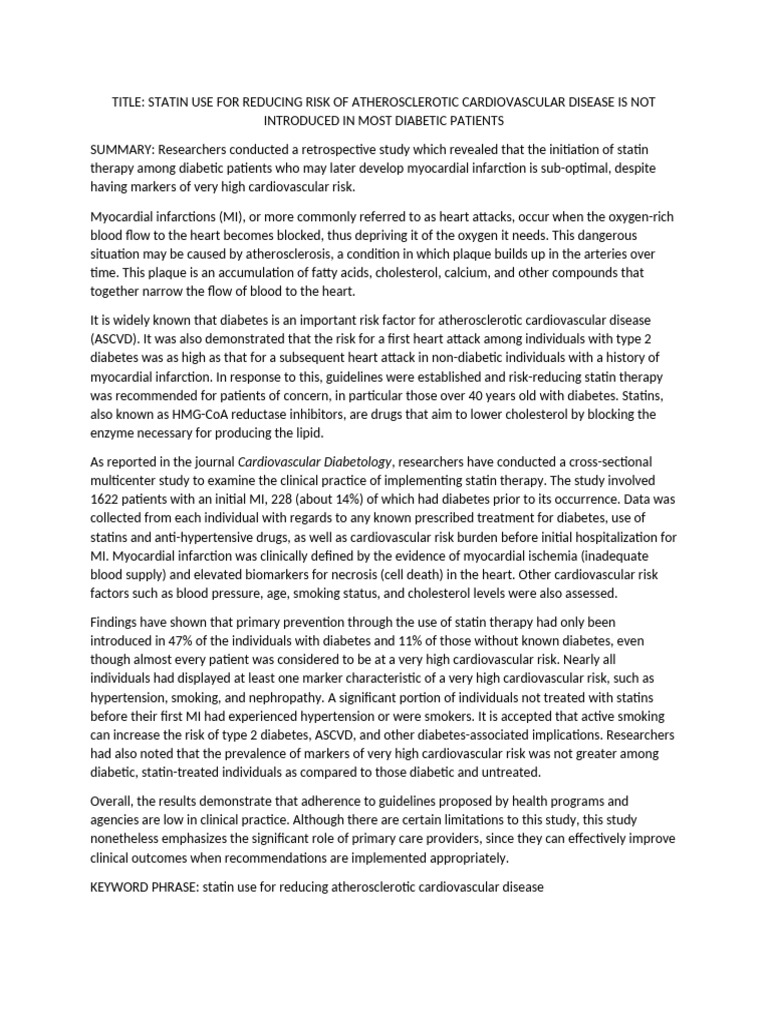 Statin Use for Reducing Risk of Atherosclerotic Cardiovascular Disease ...