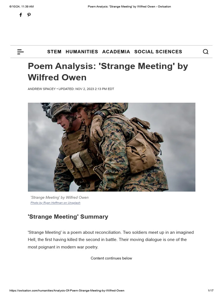 Analysis of Owen's "Strange Meeting" | PDF | Metre (Poetry) | Poetry