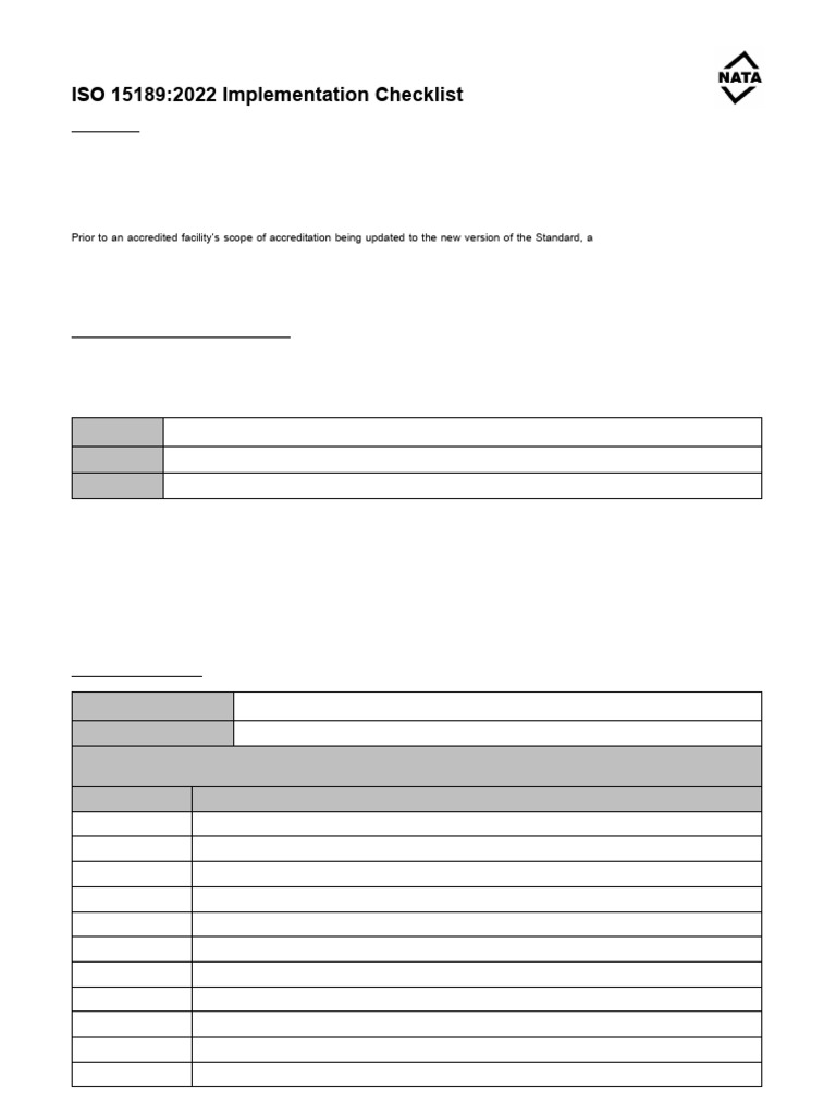 Implementation Checklist ISO 15189 | PDF