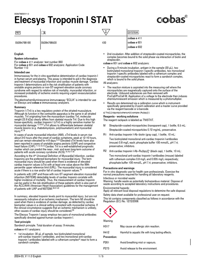 Insert - Elecsys Troponin I STAT.05094798500.V11.En | PDF | Detection ...