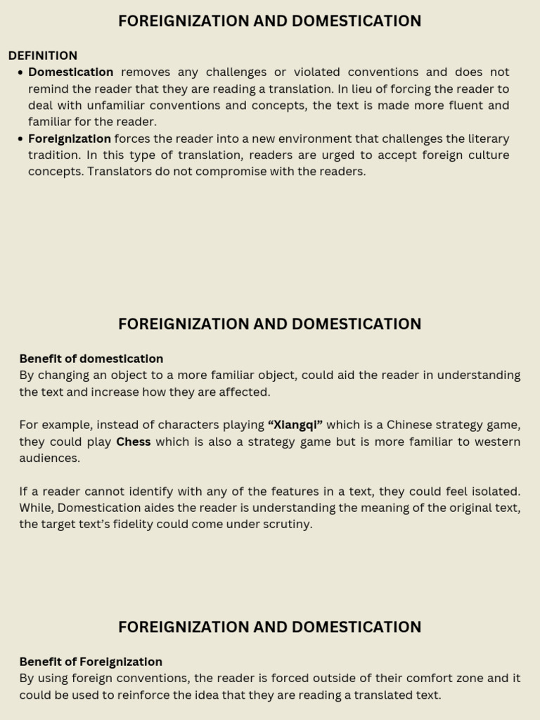 Foreignization and Domestication | PDF | Translations | Linguistics