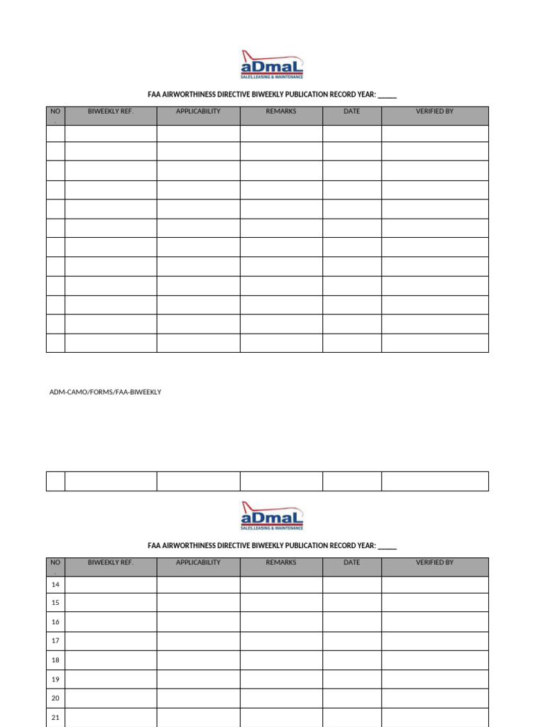 Faa Airworthiness Directive Biweekly Publication Record | PDF