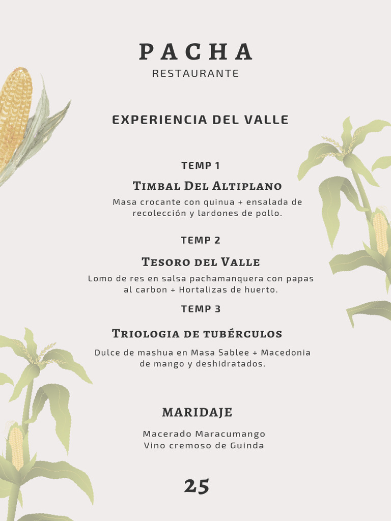 Experiencia Gastronómica Pacha: Menú y Cocteles | PDF