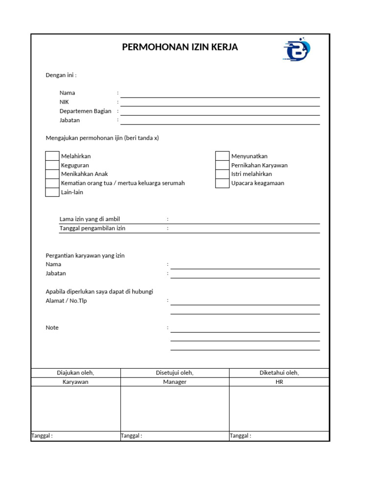 Form Ijin Kerja | PDF