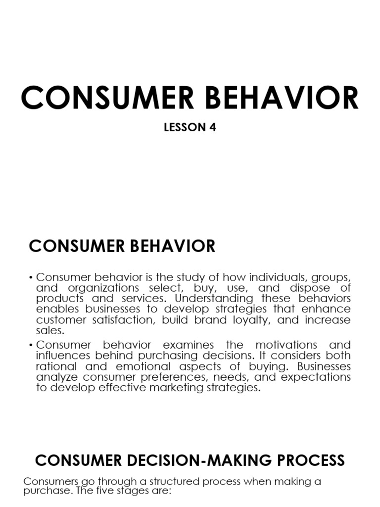MKT101 - Lesson 4 - Consumer Behavior | PDF | Consumer Behaviour | Behavior