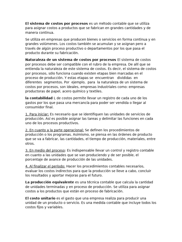 Sistemas de Costos Por Procesos | PDF | Contabilidad | Costo
