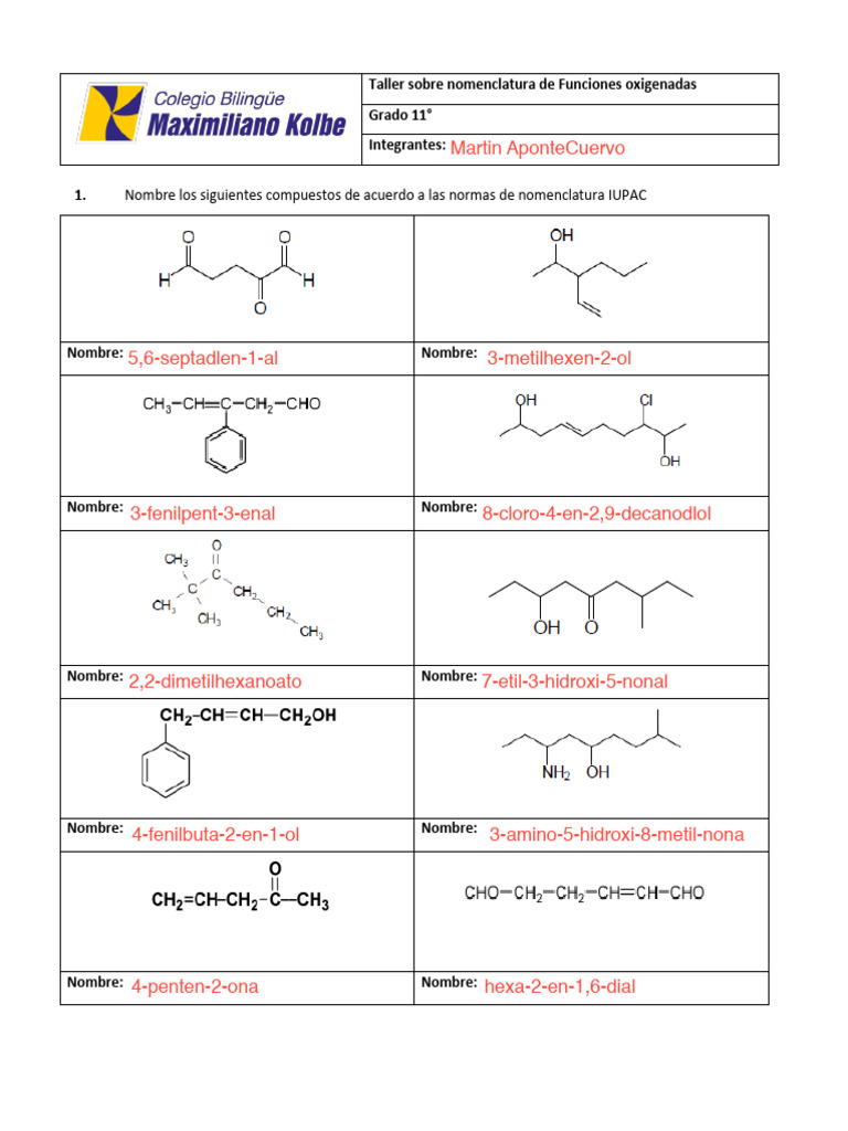 Taller 11º - Funciones Oxigenadas | PDF