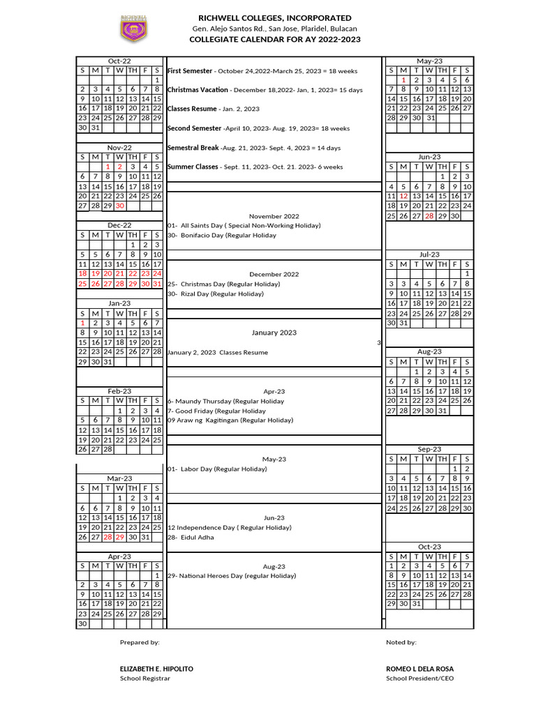 Richwell Colleges Academic Calendar 2024-2025 | PDF | Academic Term ...