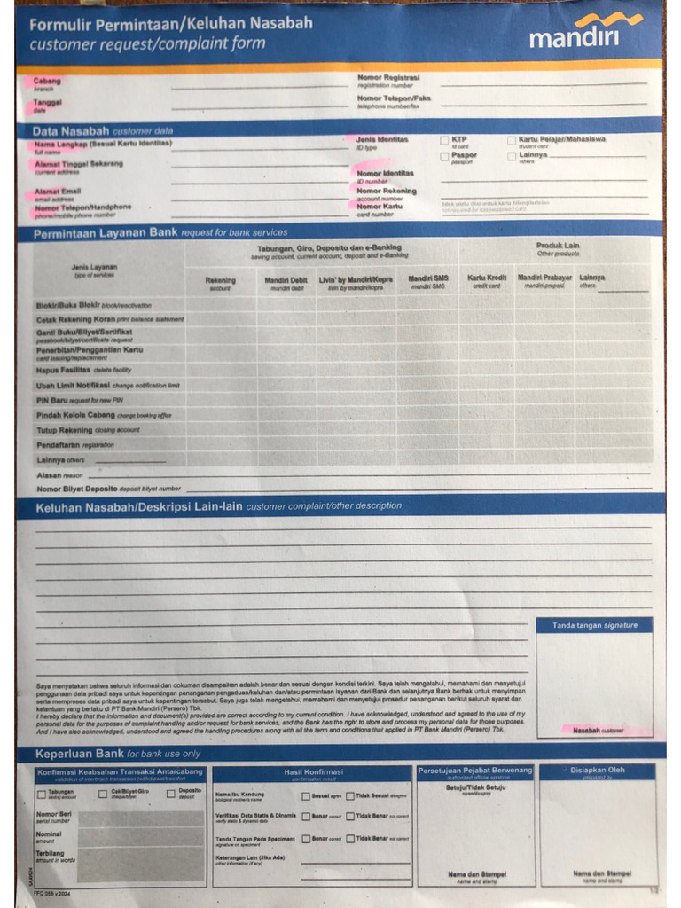 Formulir Permintaan Dan Keluhan Nasabah | PDF