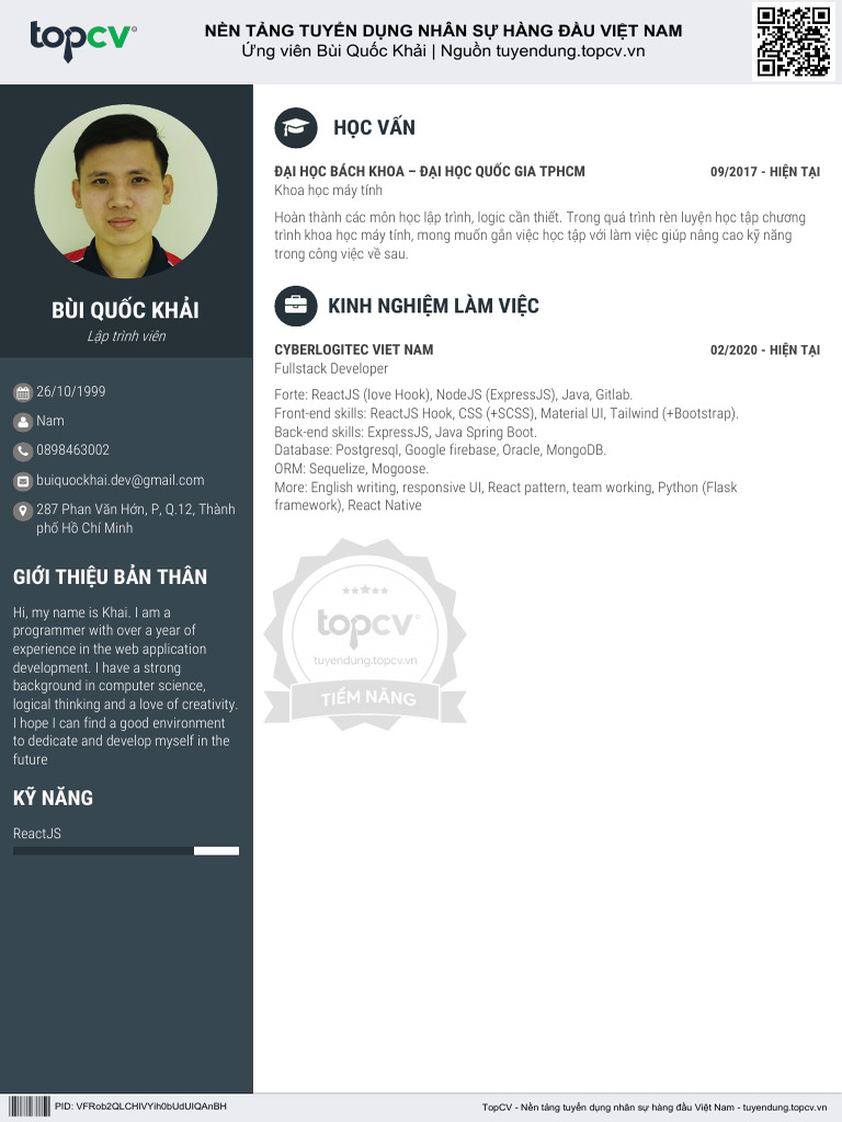 Bui Quoc Khai TopCV - VN 121021.100637 | PDF