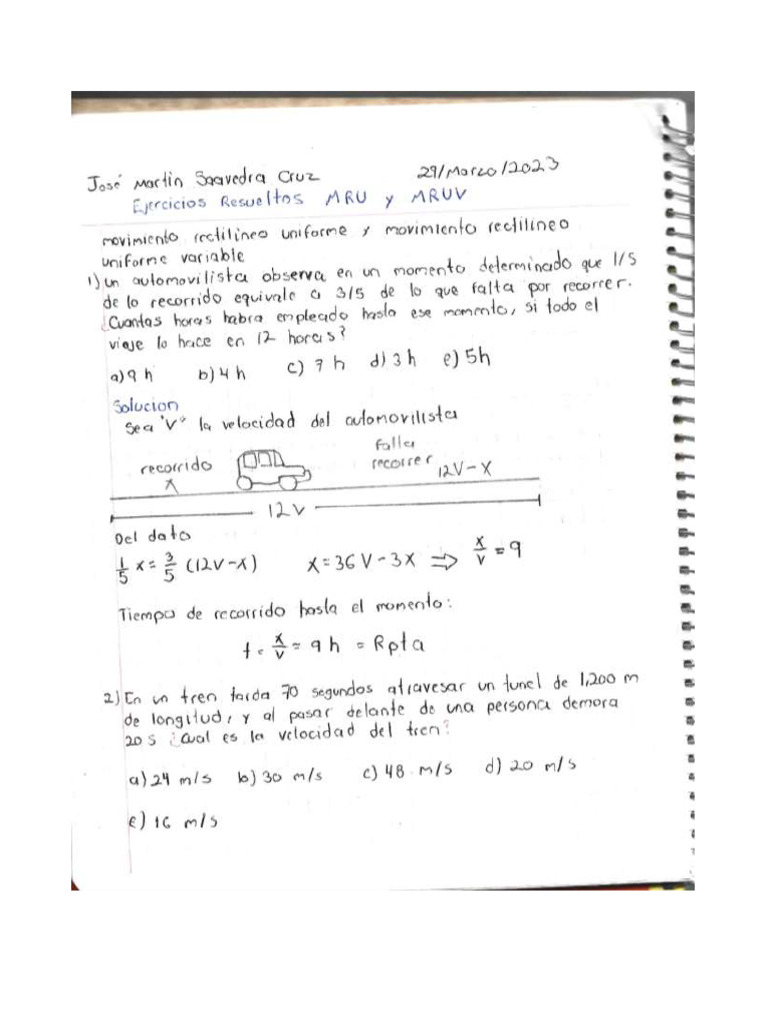 25,03,23 (Ejercicios Resueltos Mru y Mruv) | PDF