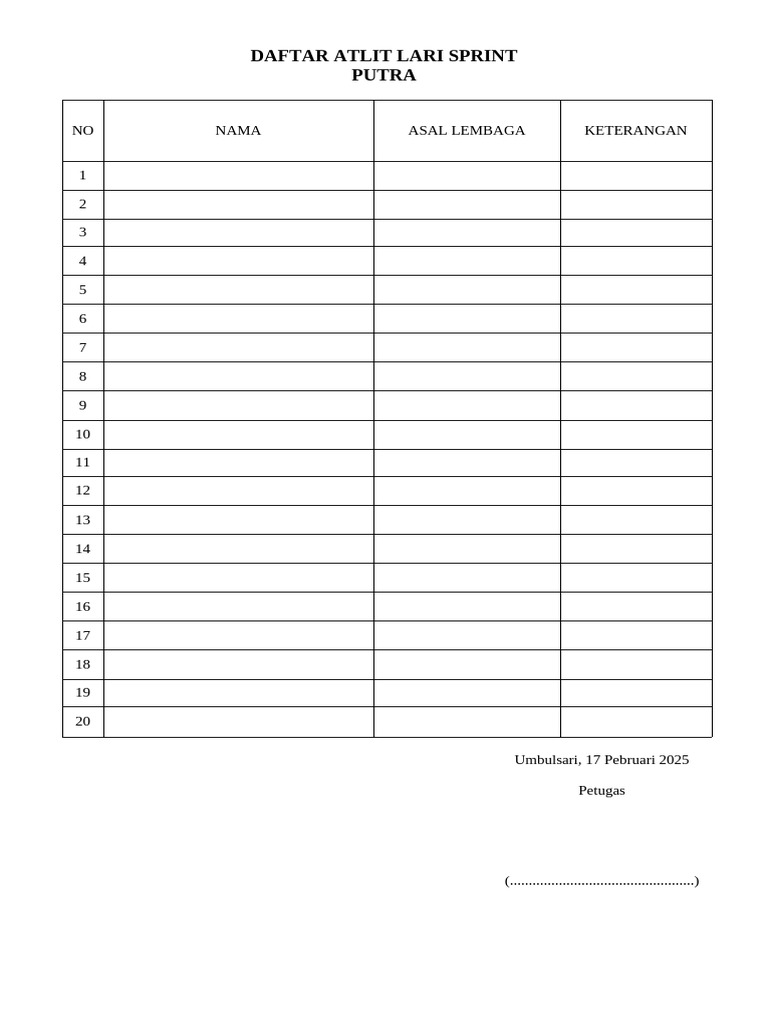 Daftar Atletik Lari dan Lompat | PDF