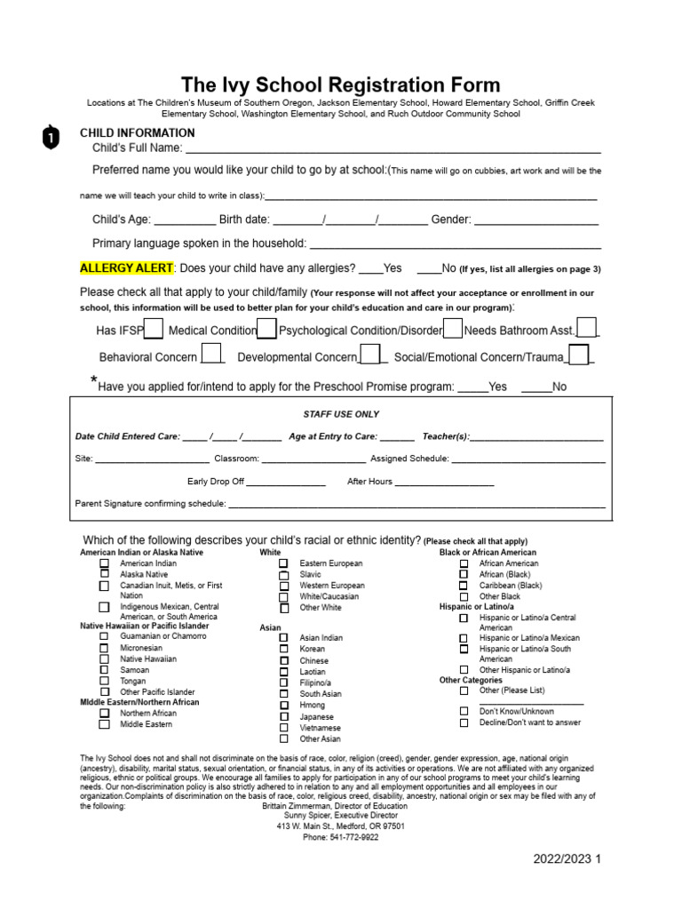 2022_2023 Registration Form | PDF | Race And Ethnicity In The United ...