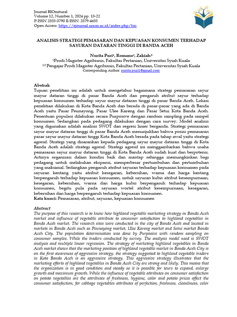 Strategi Pemasaran Sayuran Banda Aceh | PDF