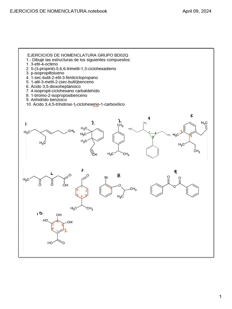 Ejercicios Resueltos de Nomenclatura | PDF