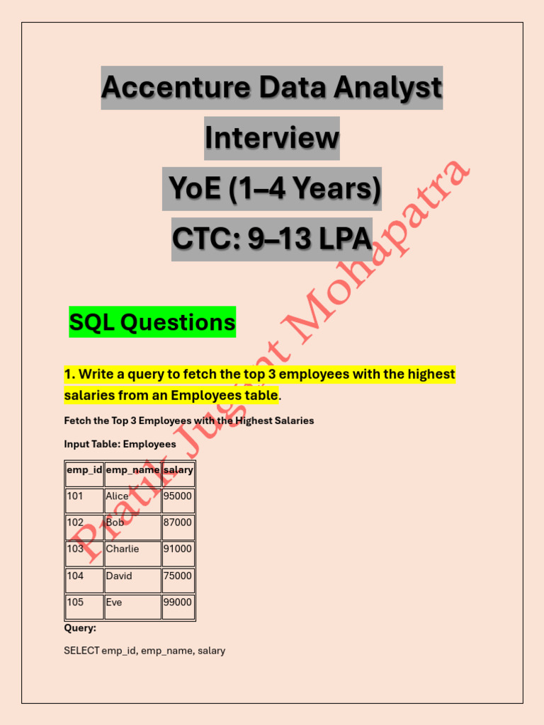 Accenture Data Analyst Interview Questions | PDF | Databases | Data Management