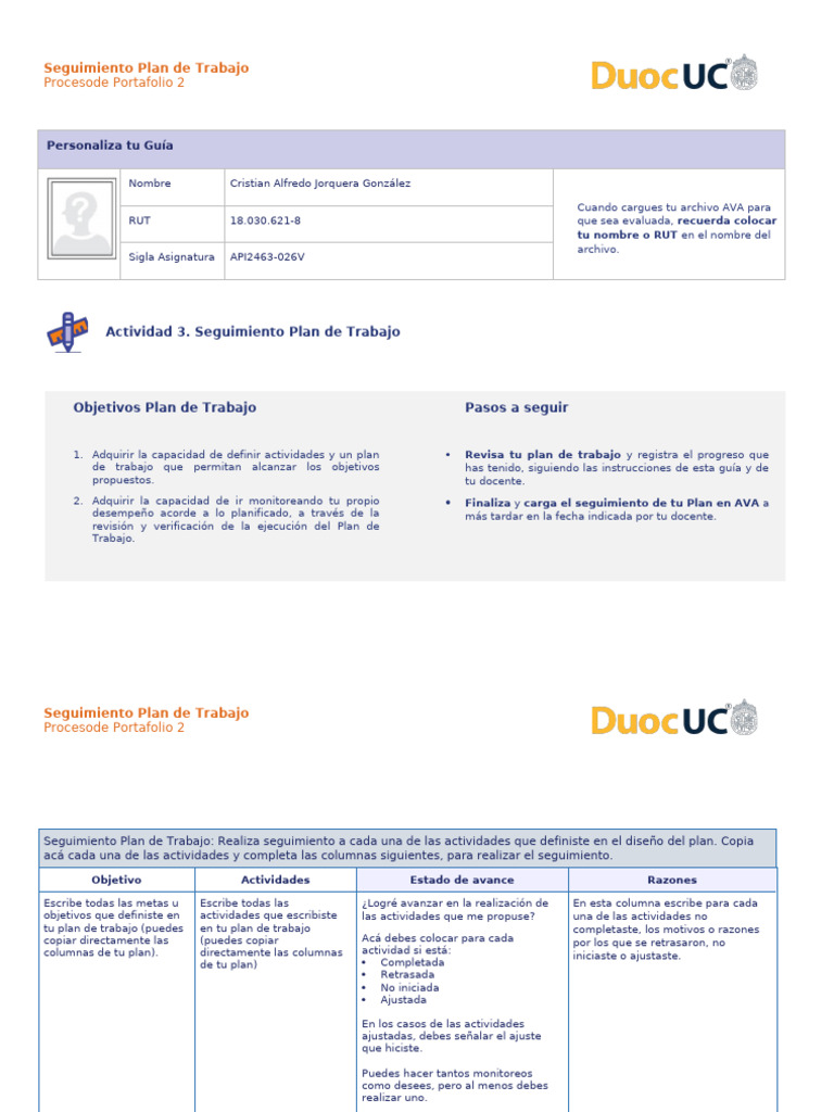 Seguimiento Plan de Trabajo - APP2 | PDF