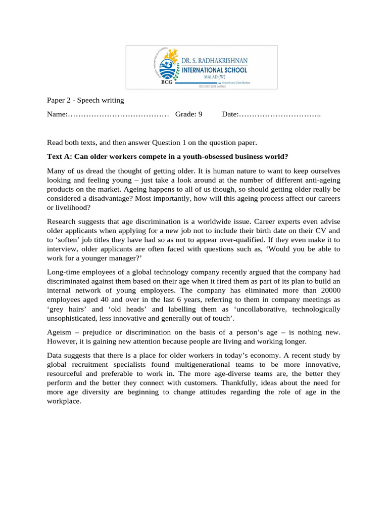 Speech Writing Revision (Paper 2) | PDF | Ageism