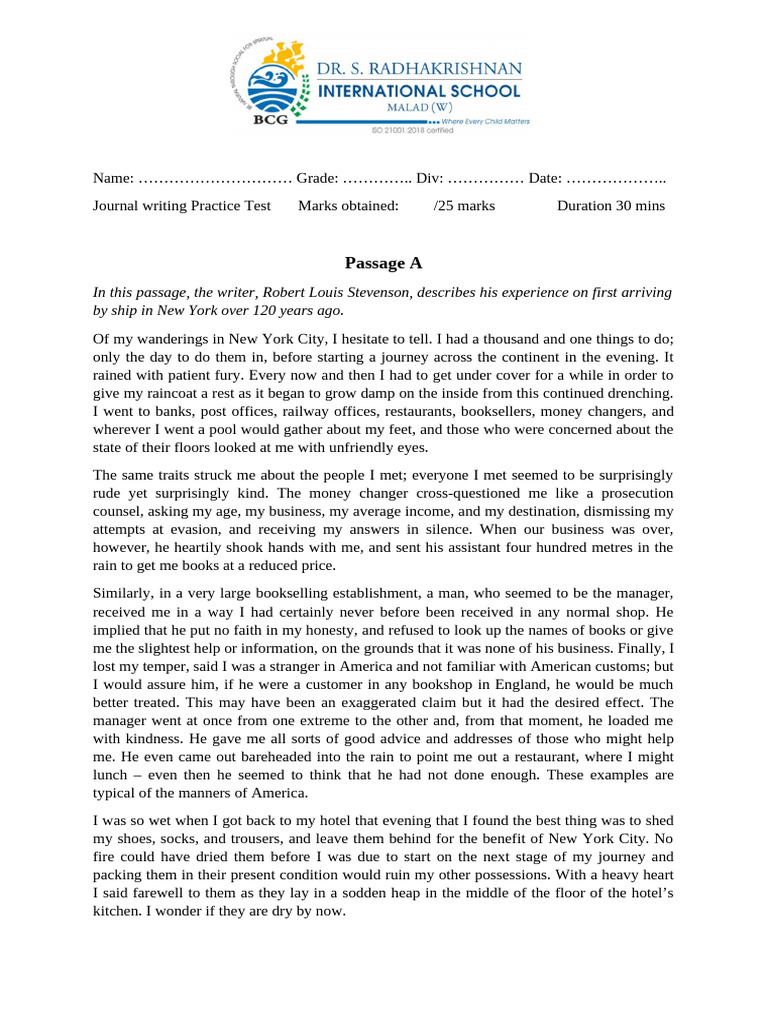 Journal Writing Practice Test Guide | PDF
