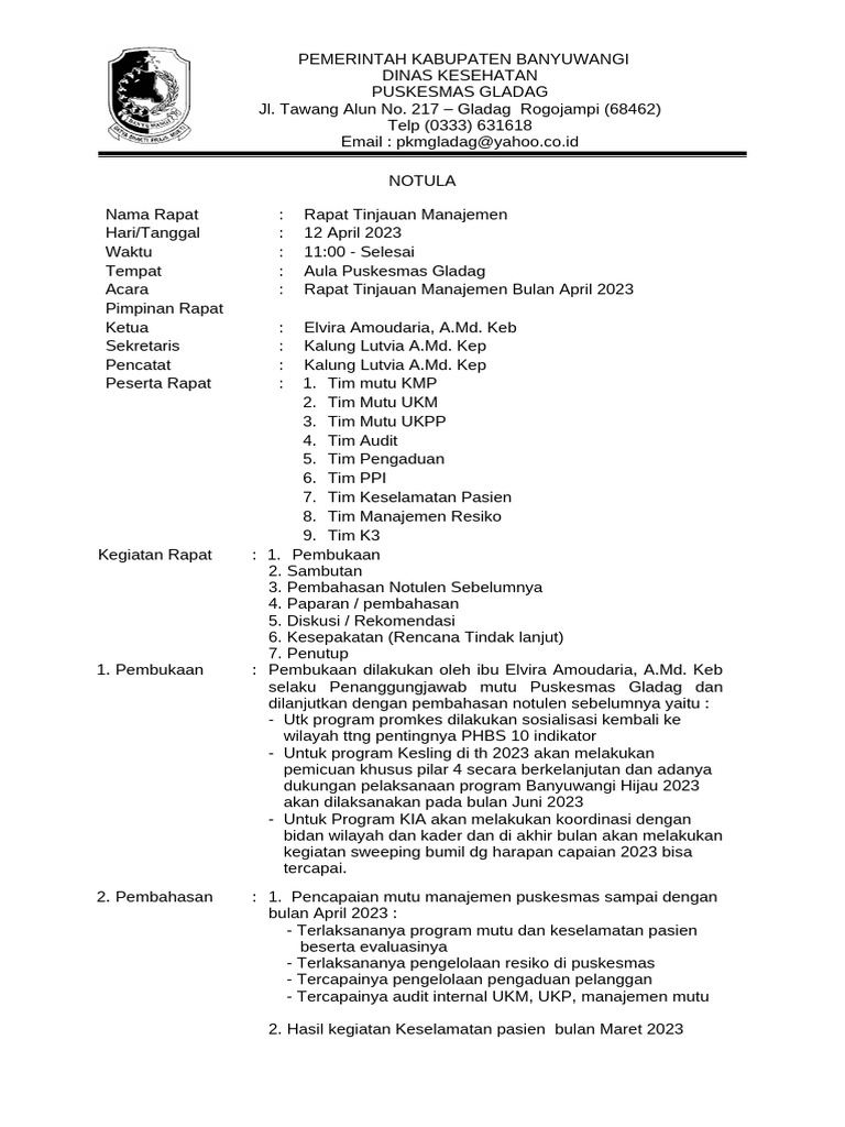 NOTULEN RTM APRIL | PDF