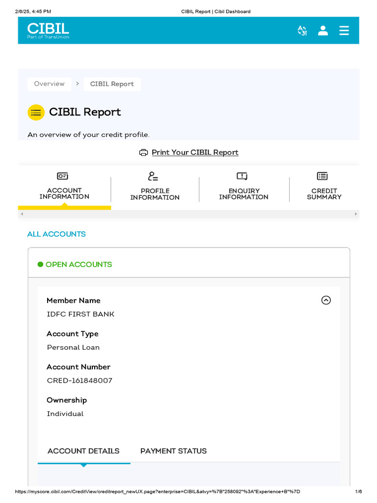 CIBIL Report - Cibil Dashboard | PDF | Credit | Finance & Money Management