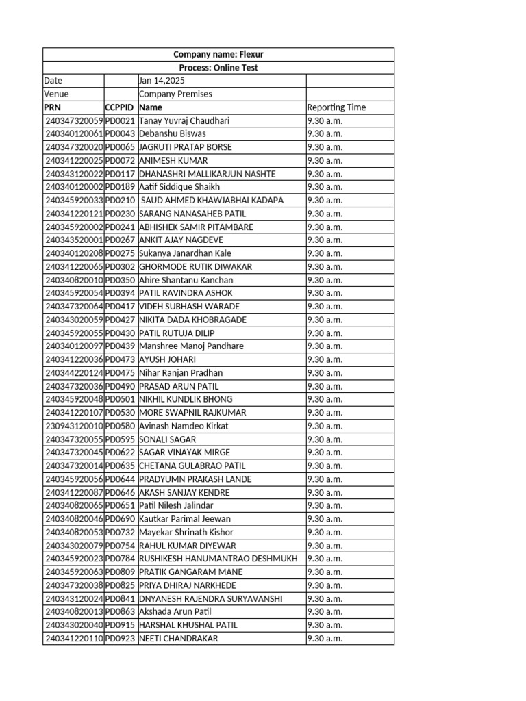 Flexur Online Test Schedule | PDF