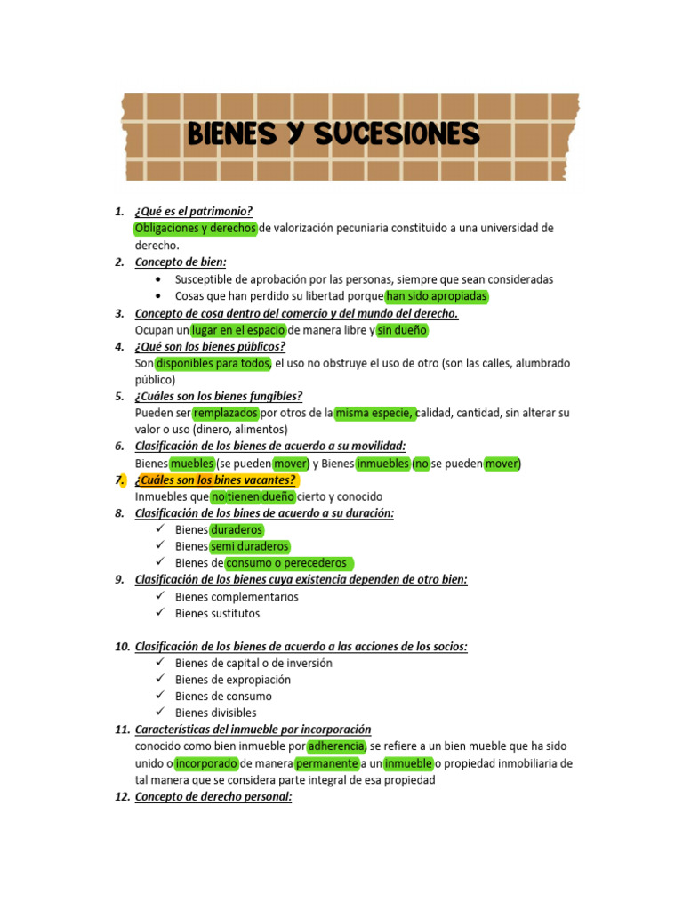 Bienes y Sucesiones Guia | PDF | Posesión (Ley) | Propiedad