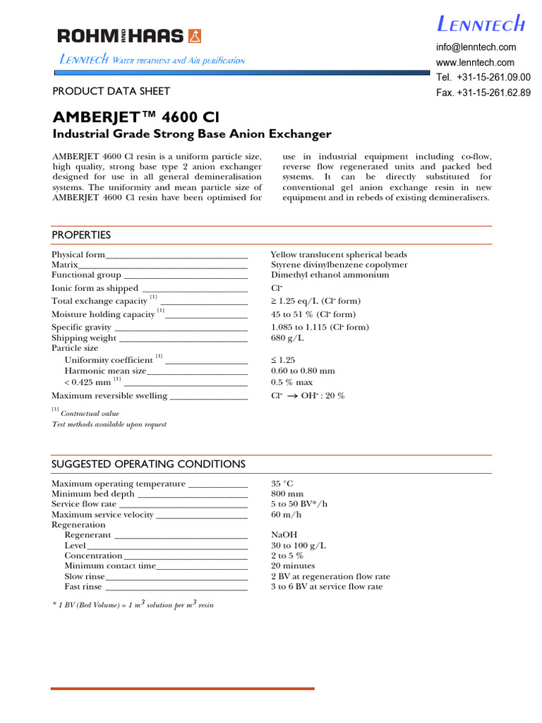 Amberjet-4600-Cl-L | PDF | Physical Chemistry | Chemistry