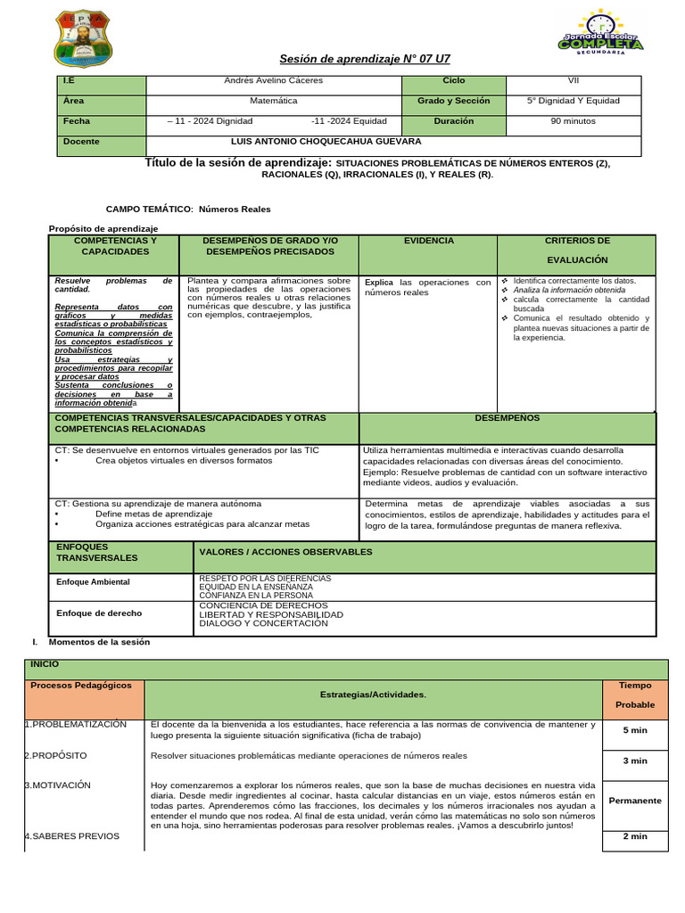 5° Sesion 07 - U7 | PDF | Aprendizaje | Número Real
