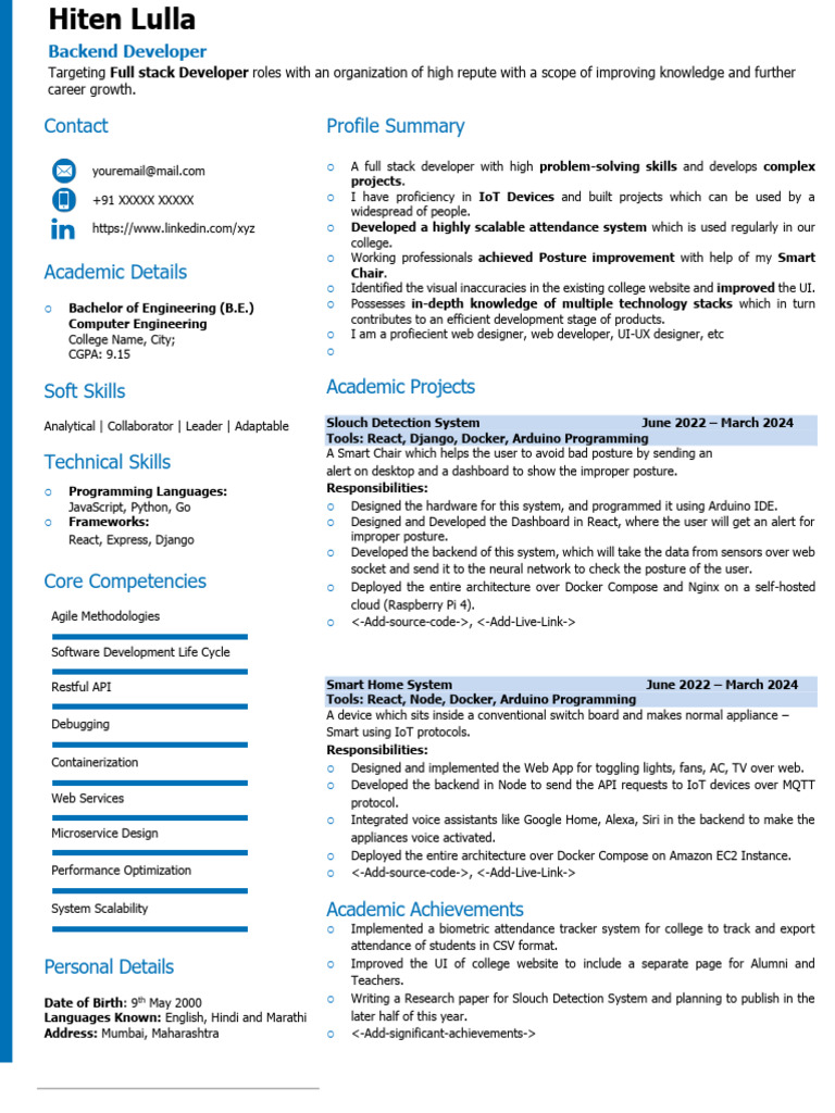Fresher-Resume | PDF | Internet Of Things | Computing