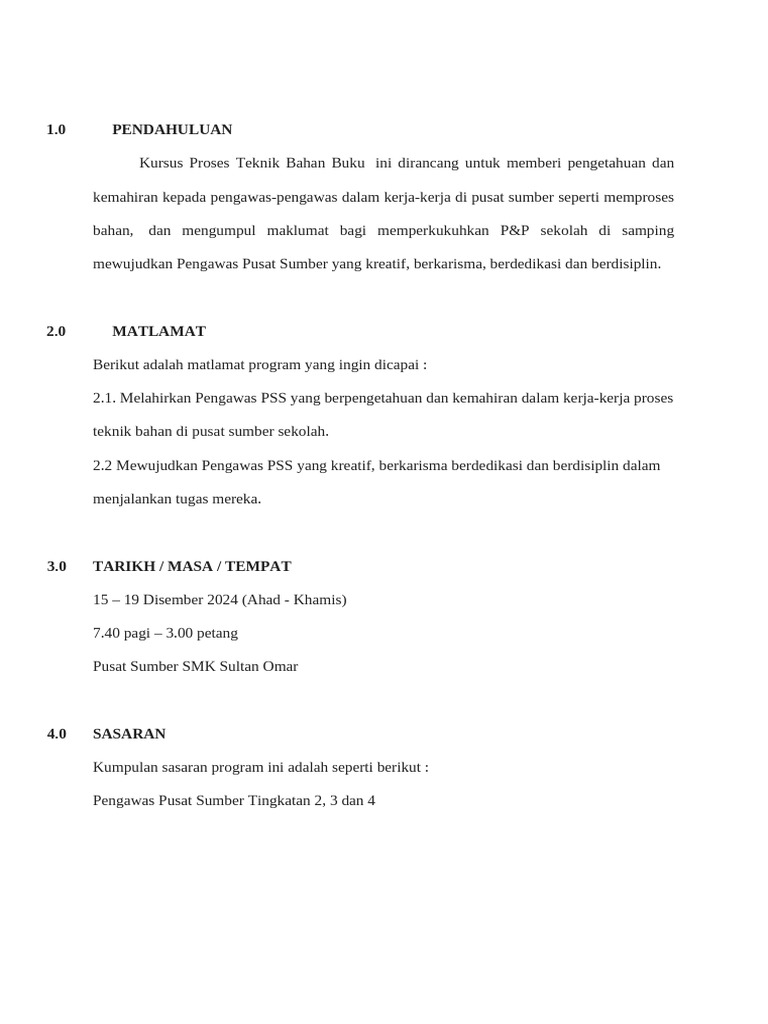 Kertas Kerja Kursus Proses Teknik Bahan Buku Pengawas PSS | PDF