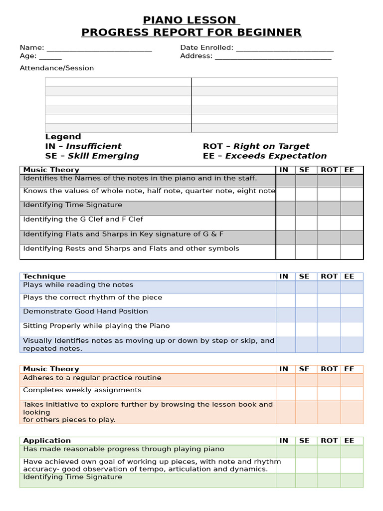 Beginner Piano Progress Report | PDF | Music Theory | Musicology