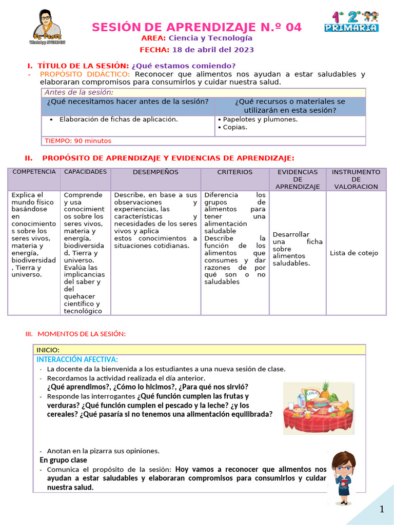 SESION 04-III CICLO-CYT-¿Qué Estamos Comiendo | PDF | Aprendizaje | Alimentos