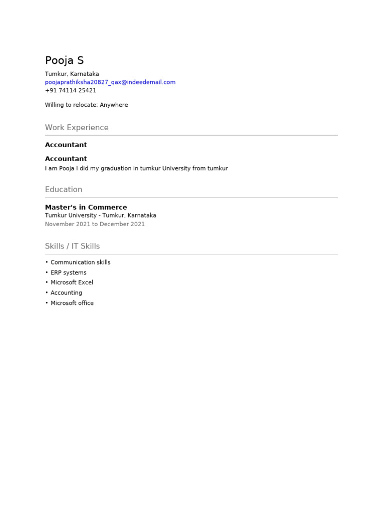 Resume Pooja S | PDF
