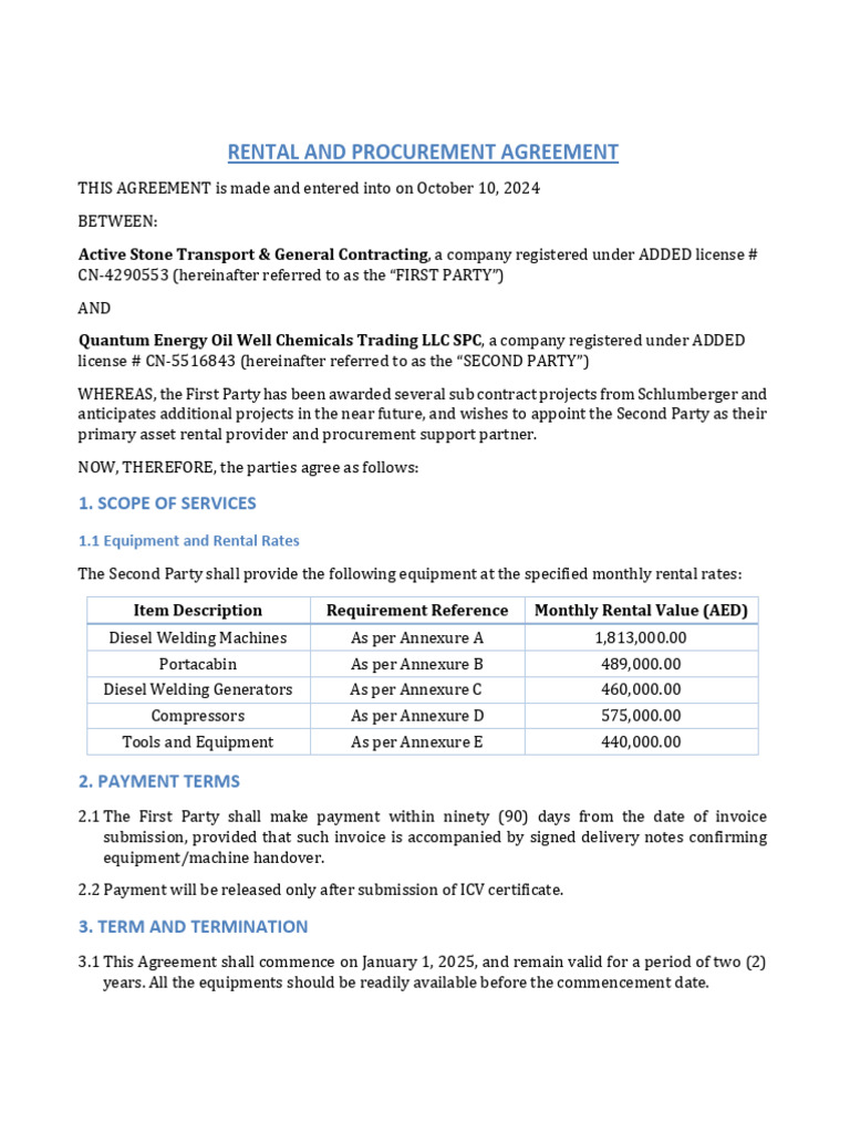 Rental and Procurement Agreement - Final2 | PDF | Private Law | Justice