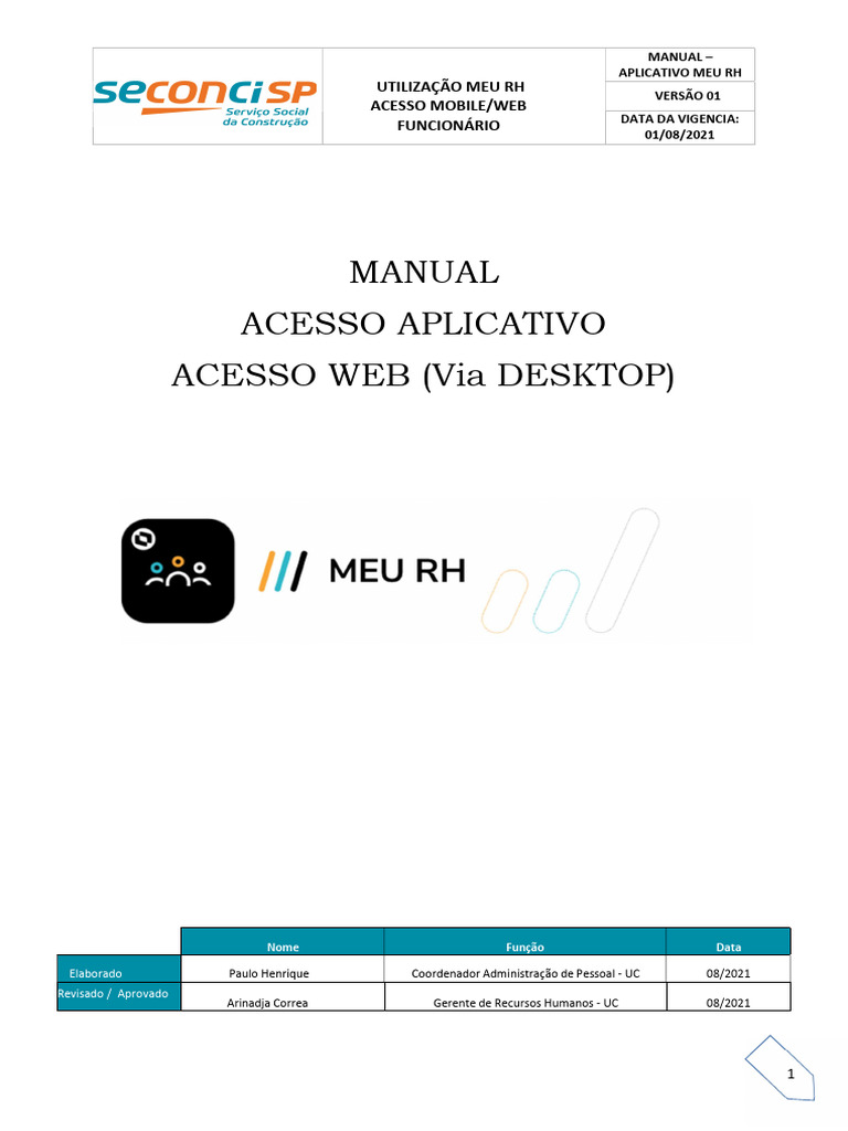 Manual do Aplicativo Meu RH: Acesso e Funcionalidades | PDF | Férias ...