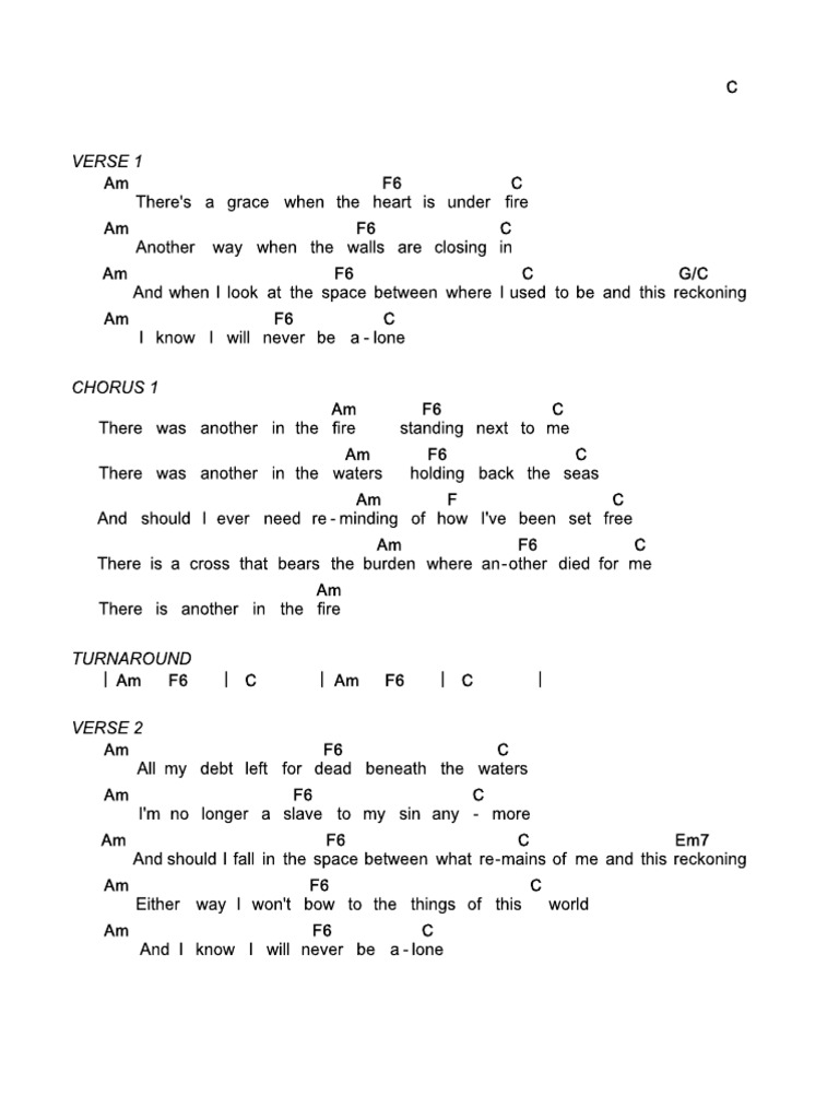 Another in The Fire - SongSelect Chart in C | PDF