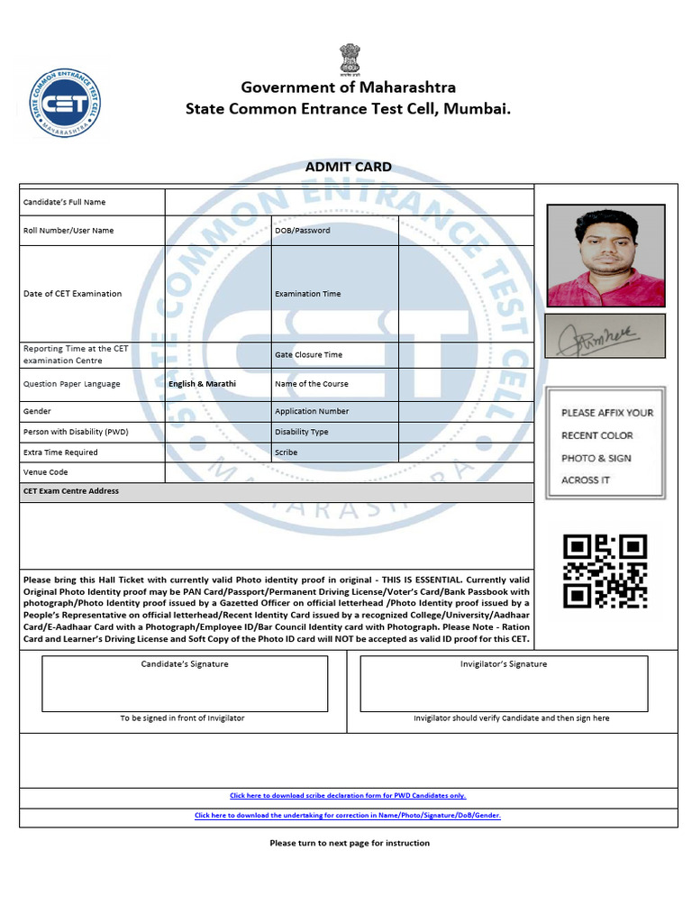 MAH B.Ed CET 2025 Admit Card Instructions | PDF | Biometrics | Identity ...