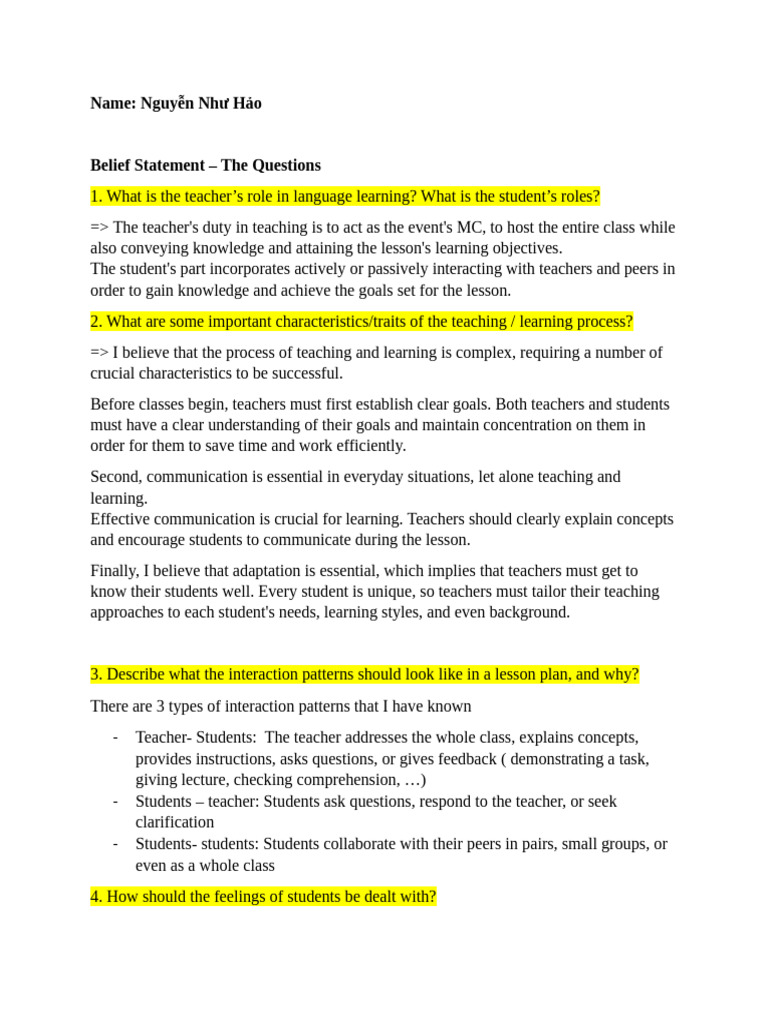 Nguyen Nhu Hao - Belief Statements | PDF | Educational Assessment ...